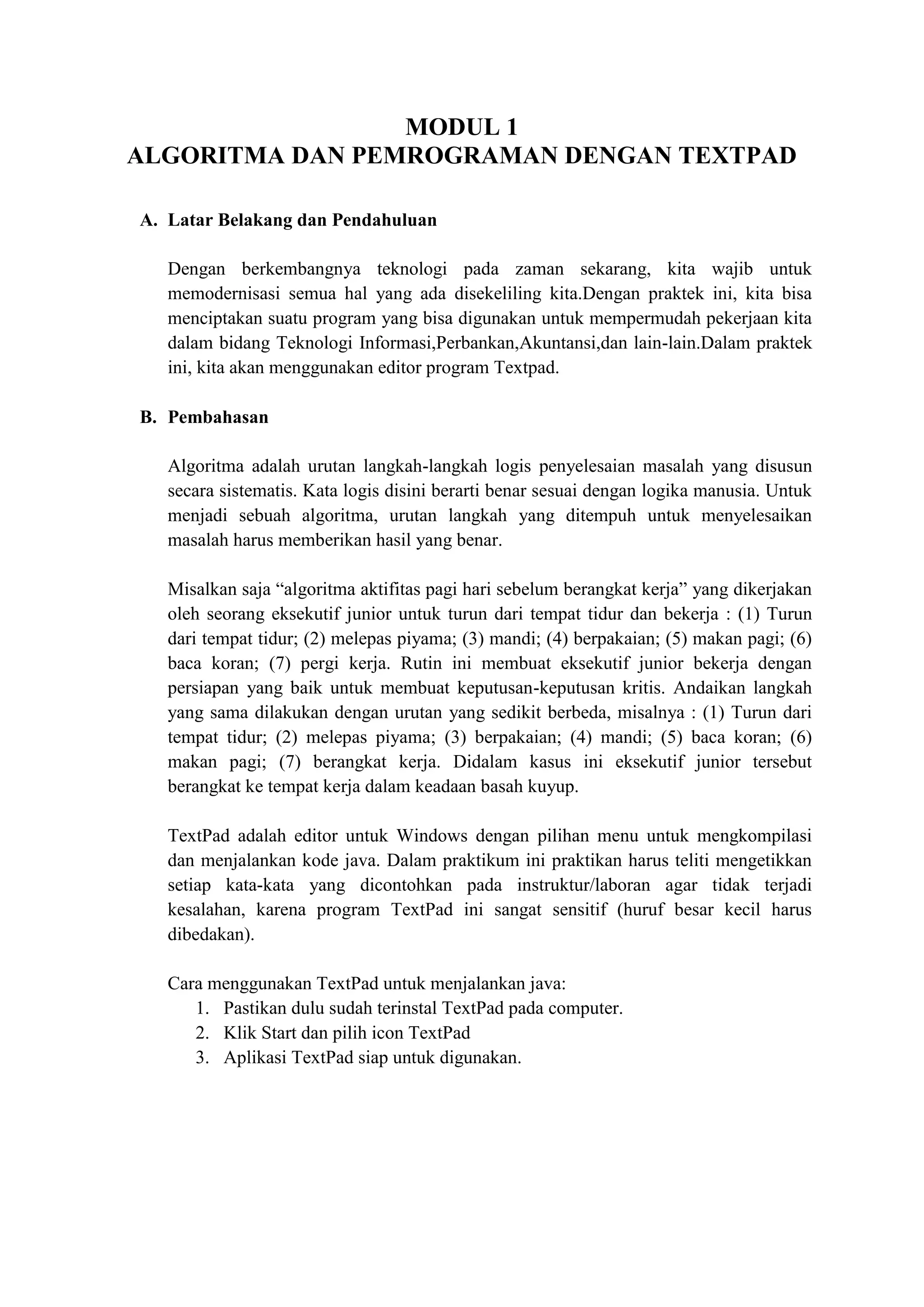 Laporan Algoritma dan Pemrograman Modul 1 | PDF