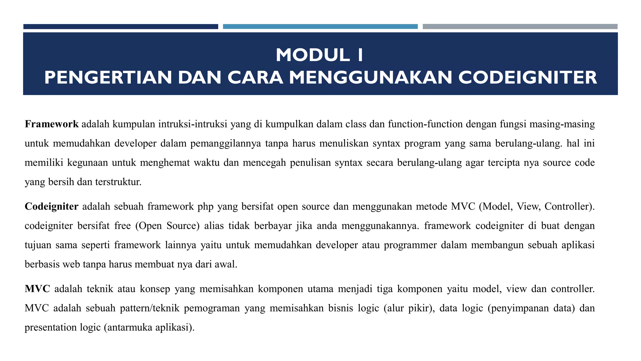 Modul1 Penjelasan Mengenai Codeigniter | PPT
