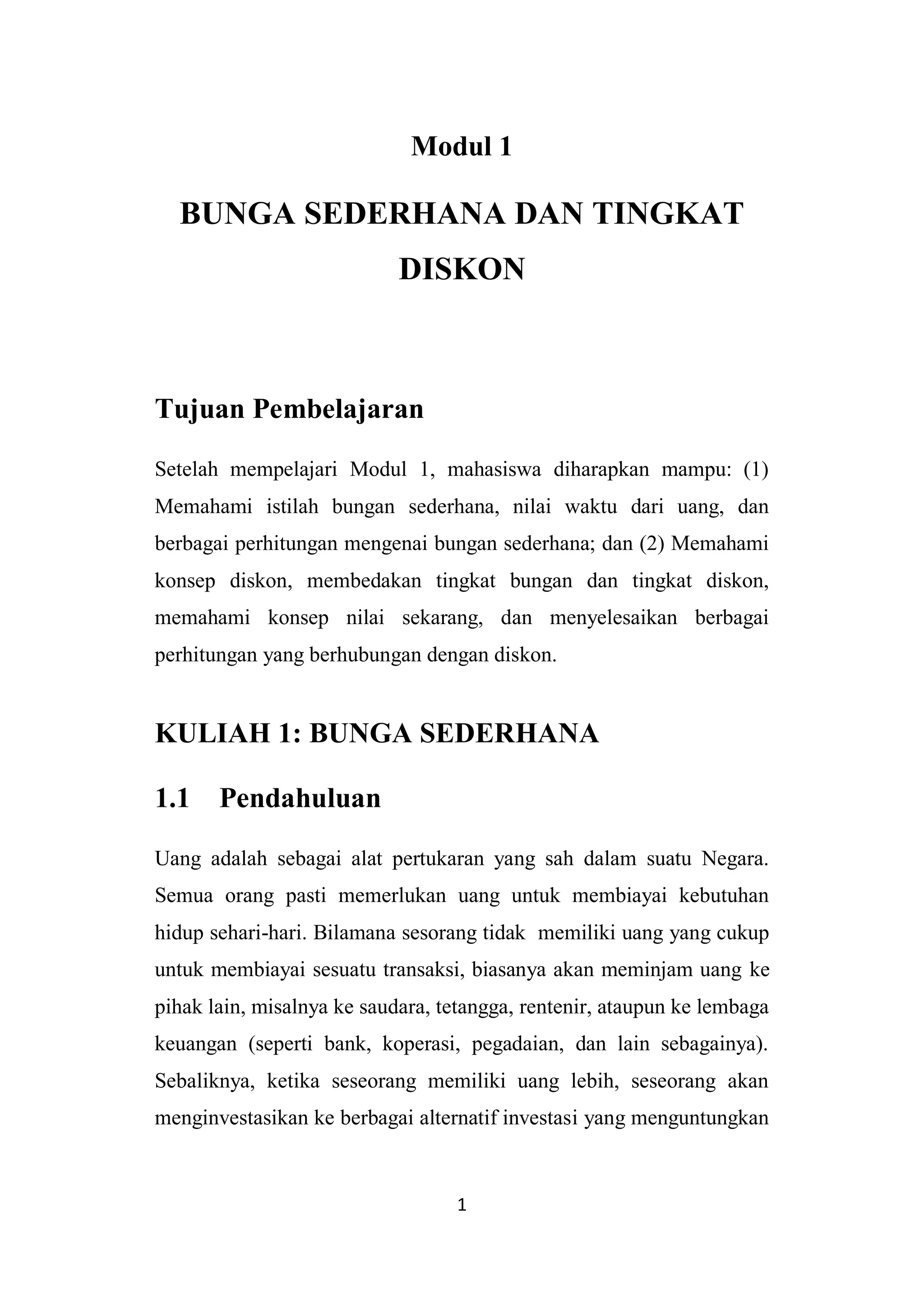 Bunga Sederhana dan Tingkat Diskon (Matematika Keuangan) | PDF