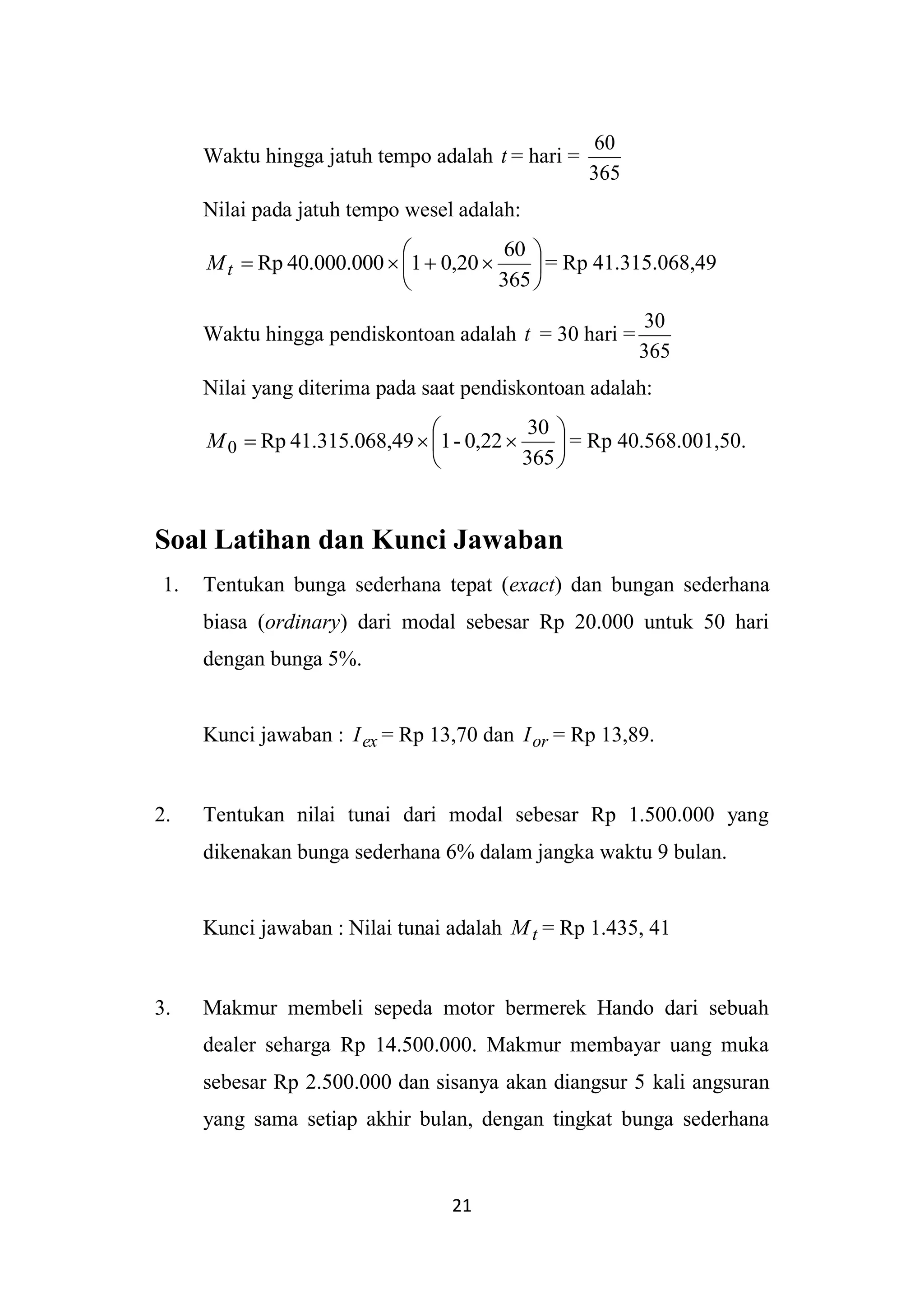 Bunga Sederhana dan Tingkat Diskon (Matematika Keuangan) | PDF