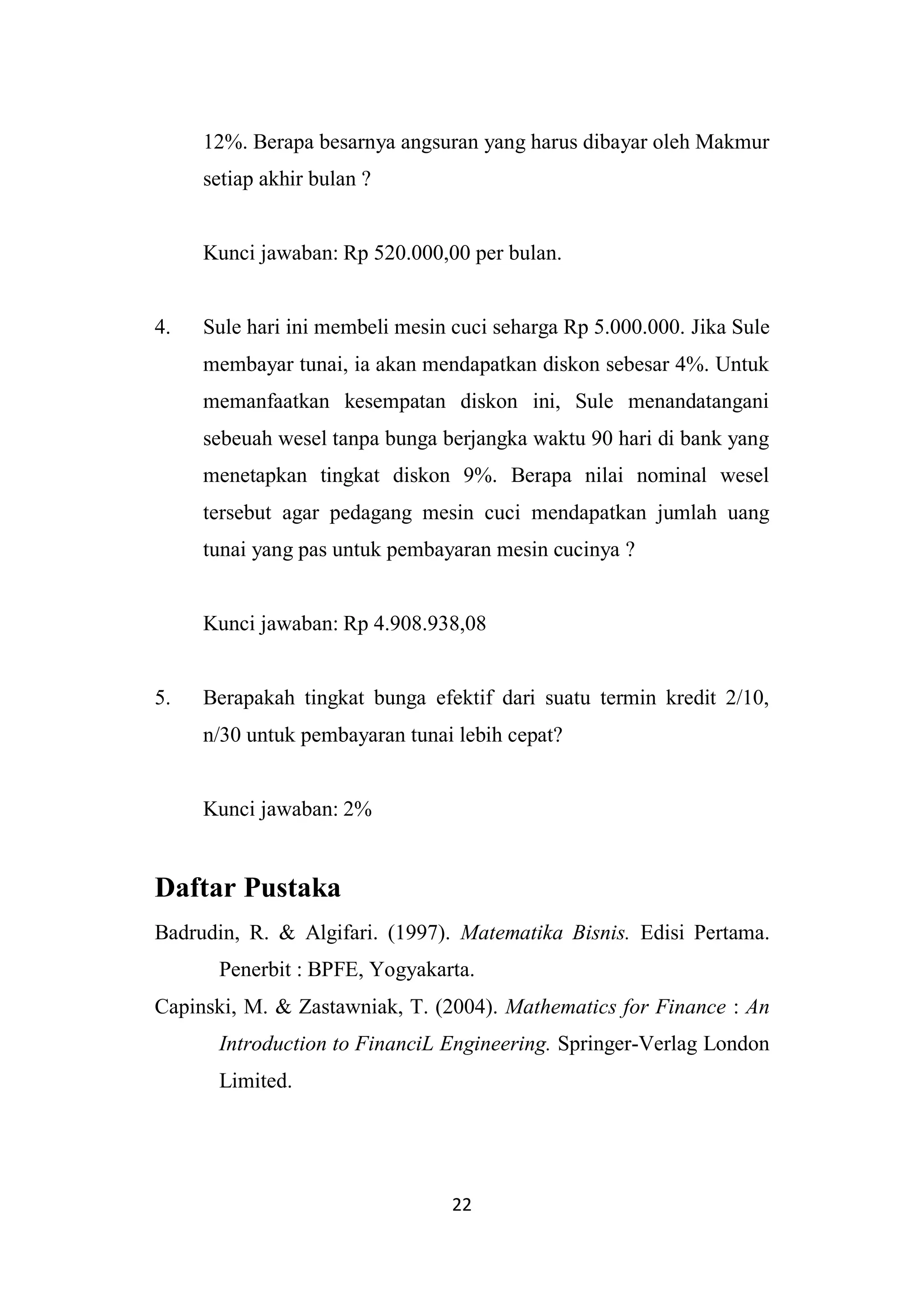 Bunga Sederhana dan Tingkat Diskon (Matematika Keuangan) | PDF