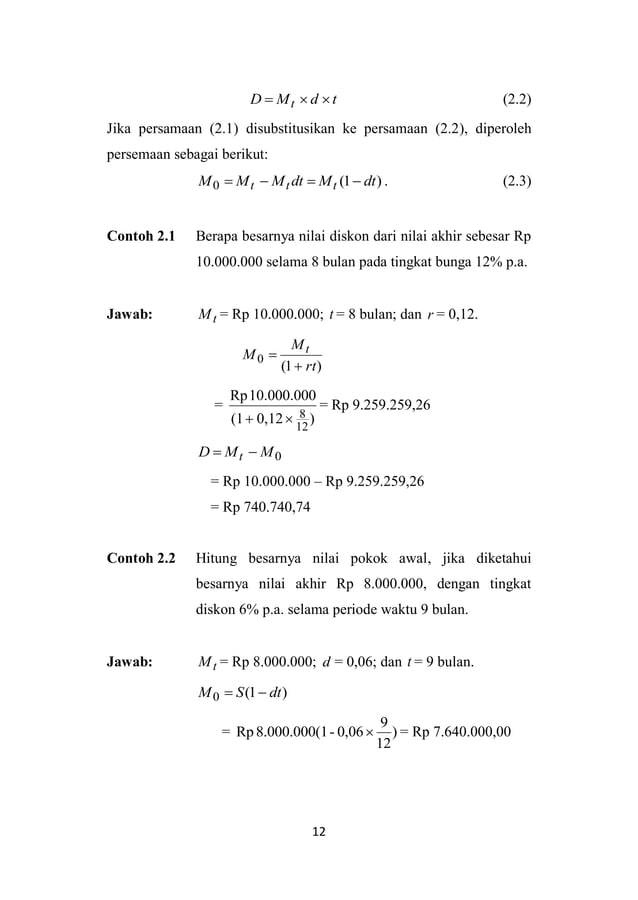Bunga Sederhana dan Tingkat Diskon (Matematika Keuangan) | PDF
