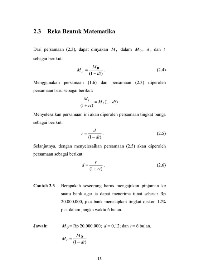 Bunga Sederhana dan Tingkat Diskon (Matematika Keuangan) | PDF