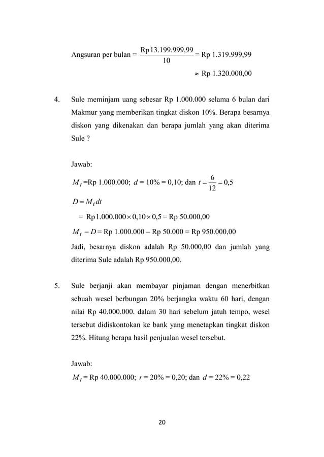 Bunga Sederhana dan Tingkat Diskon (Matematika Keuangan) | PDF