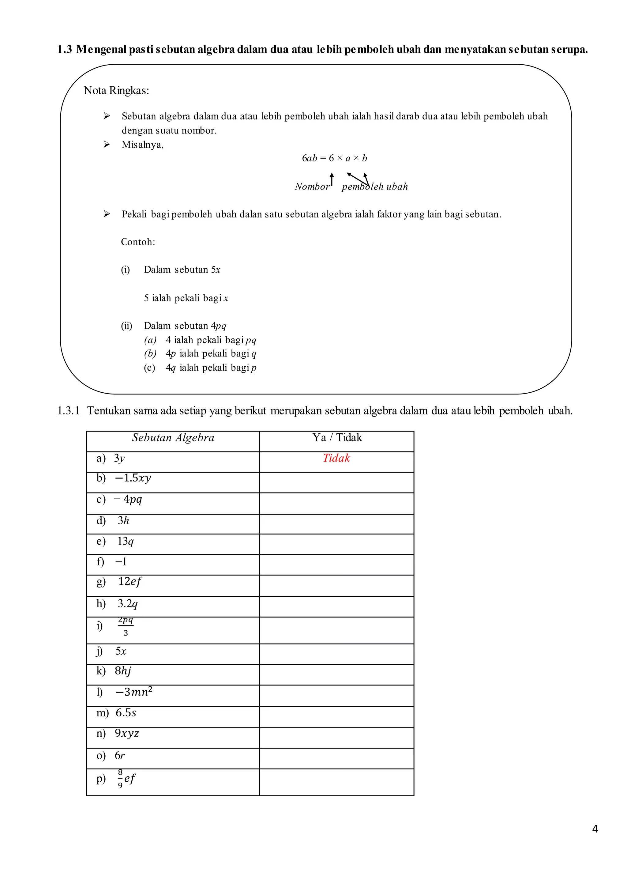 Modul 1 algebra | DOCX