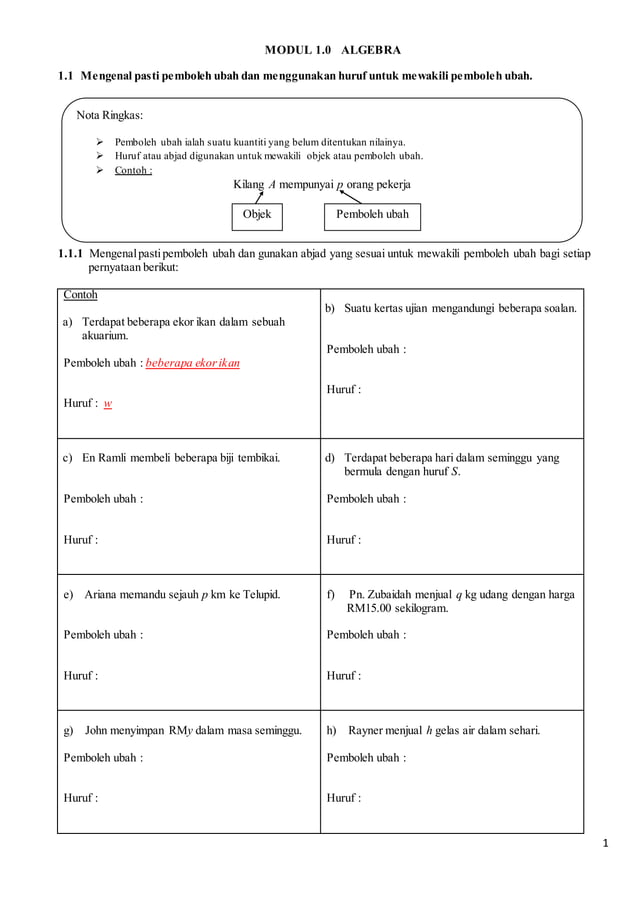 Modul 1 algebra | DOCX