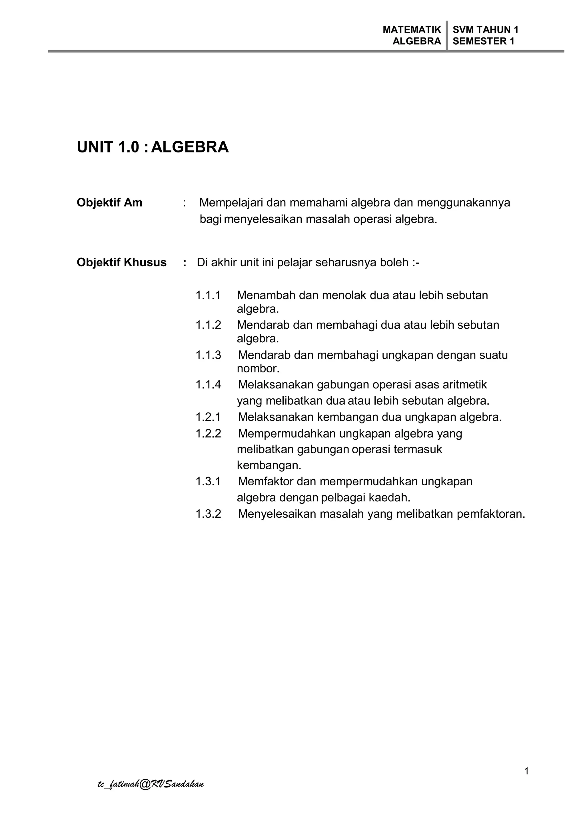 Modul 1: Algebra | PDF
