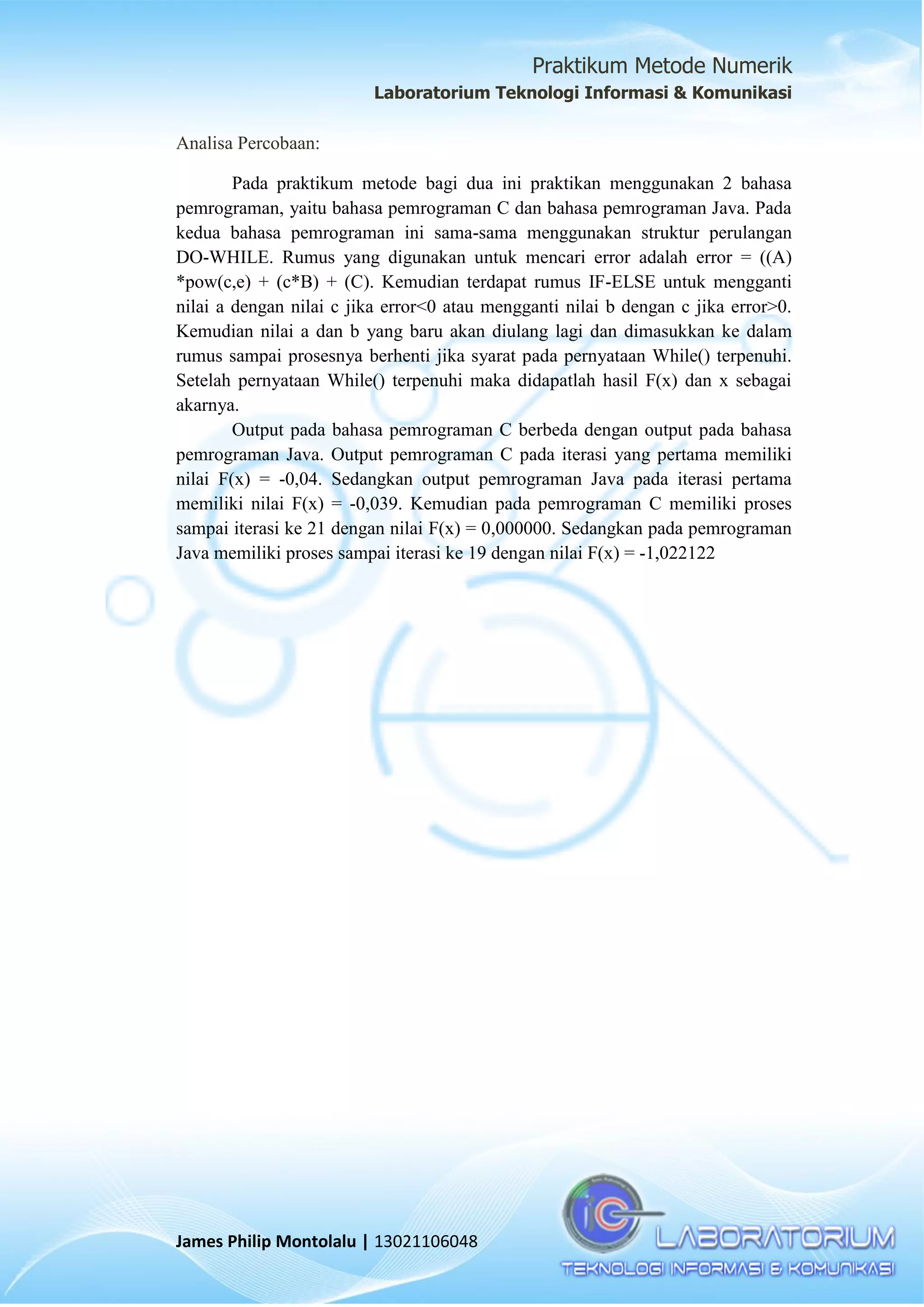 Modul1 metode bagi dua Praktikum Metode Numerik | PDF