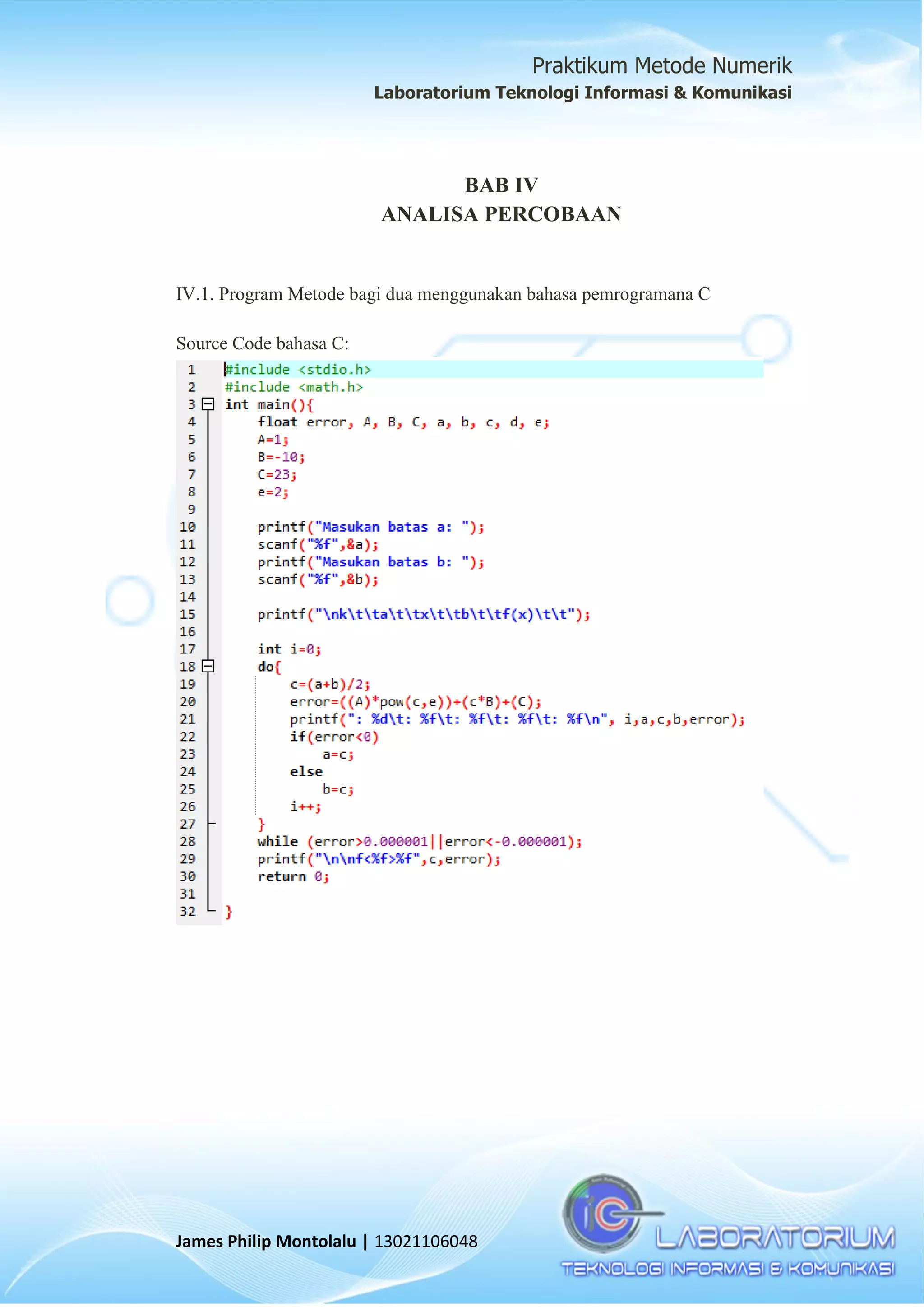 Modul1 metode bagi dua Praktikum Metode Numerik | PDF