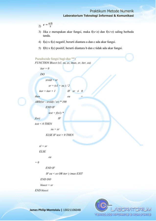 Modul1 metode bagi dua Praktikum Metode Numerik | PDF