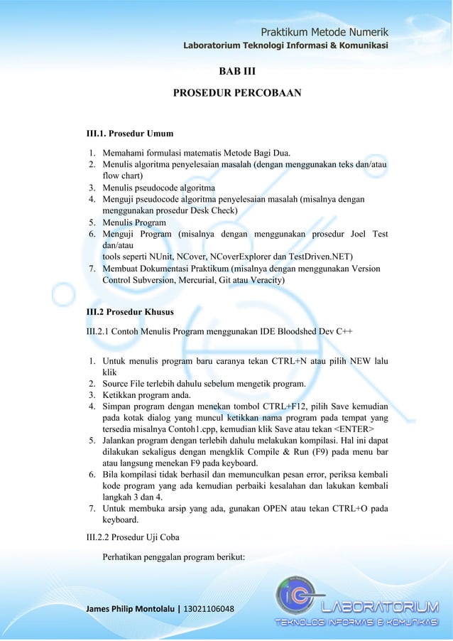 Modul1 metode bagi dua Praktikum Metode Numerik | PDF