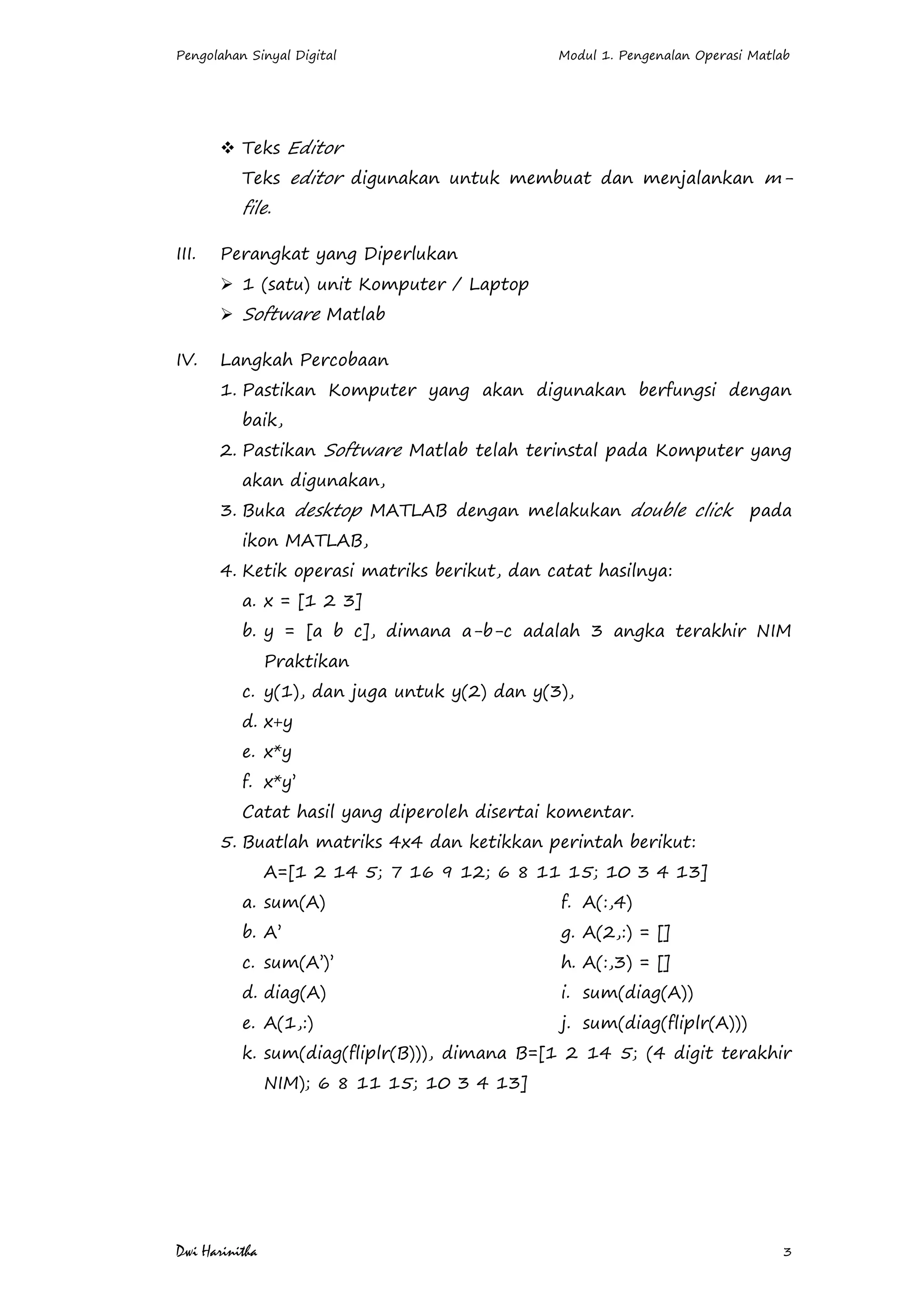 Modul 1 pengenalan matlab | PDF