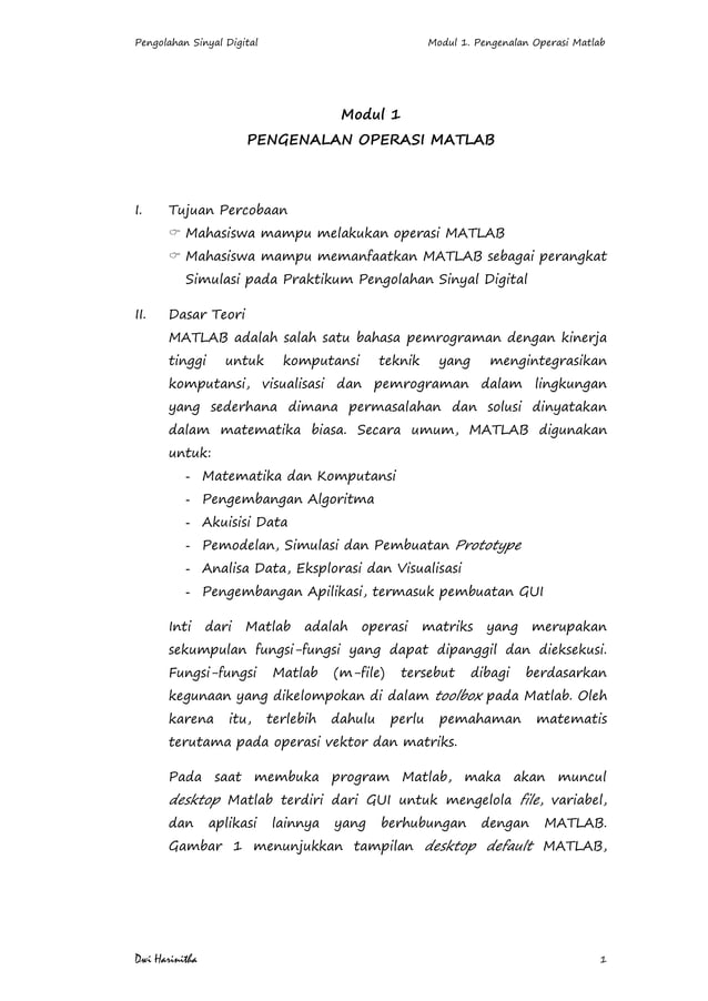 Modul 1 pengenalan matlab | PDF