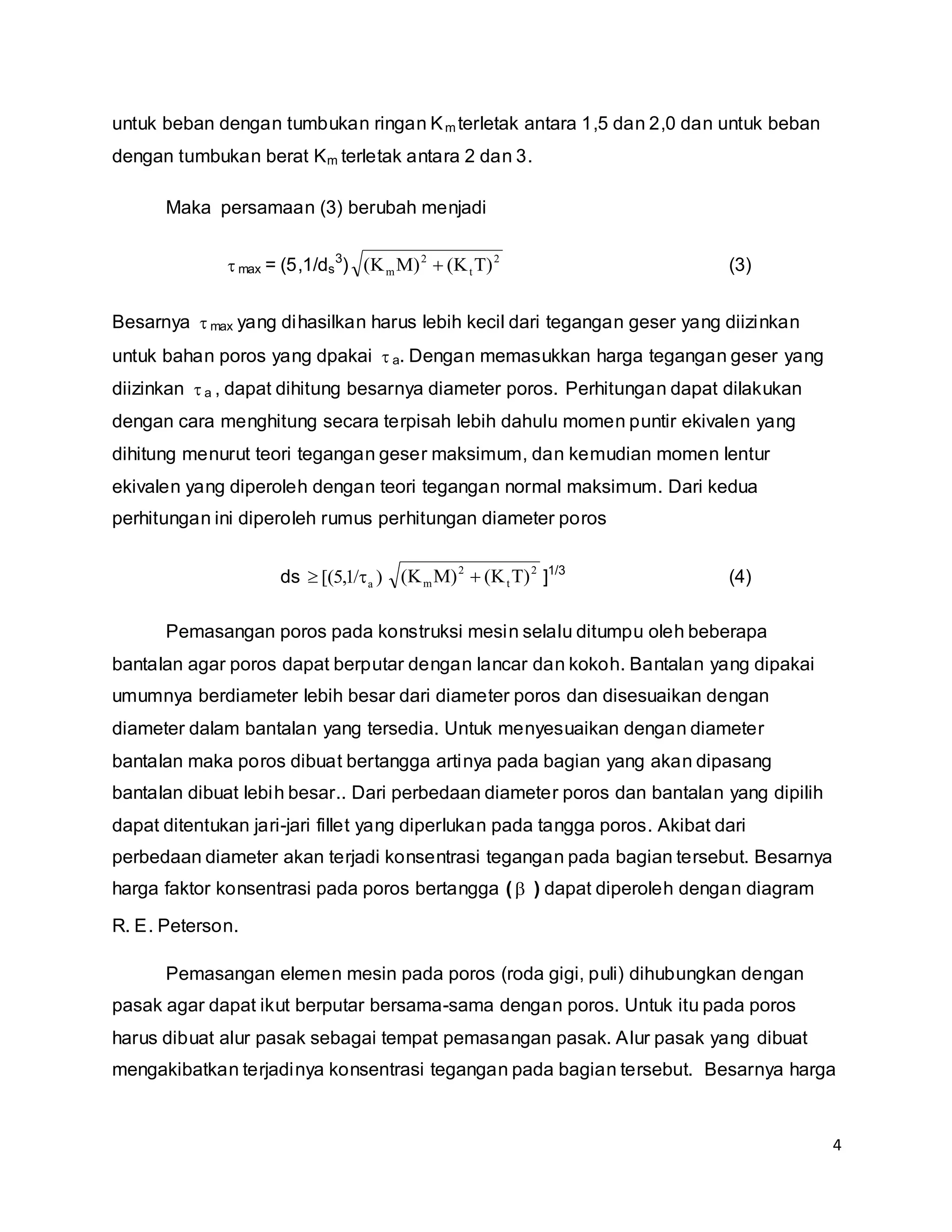 Elemen Mesin 2 - Perencanaan Poros dengan Beban Puntir | PDF
