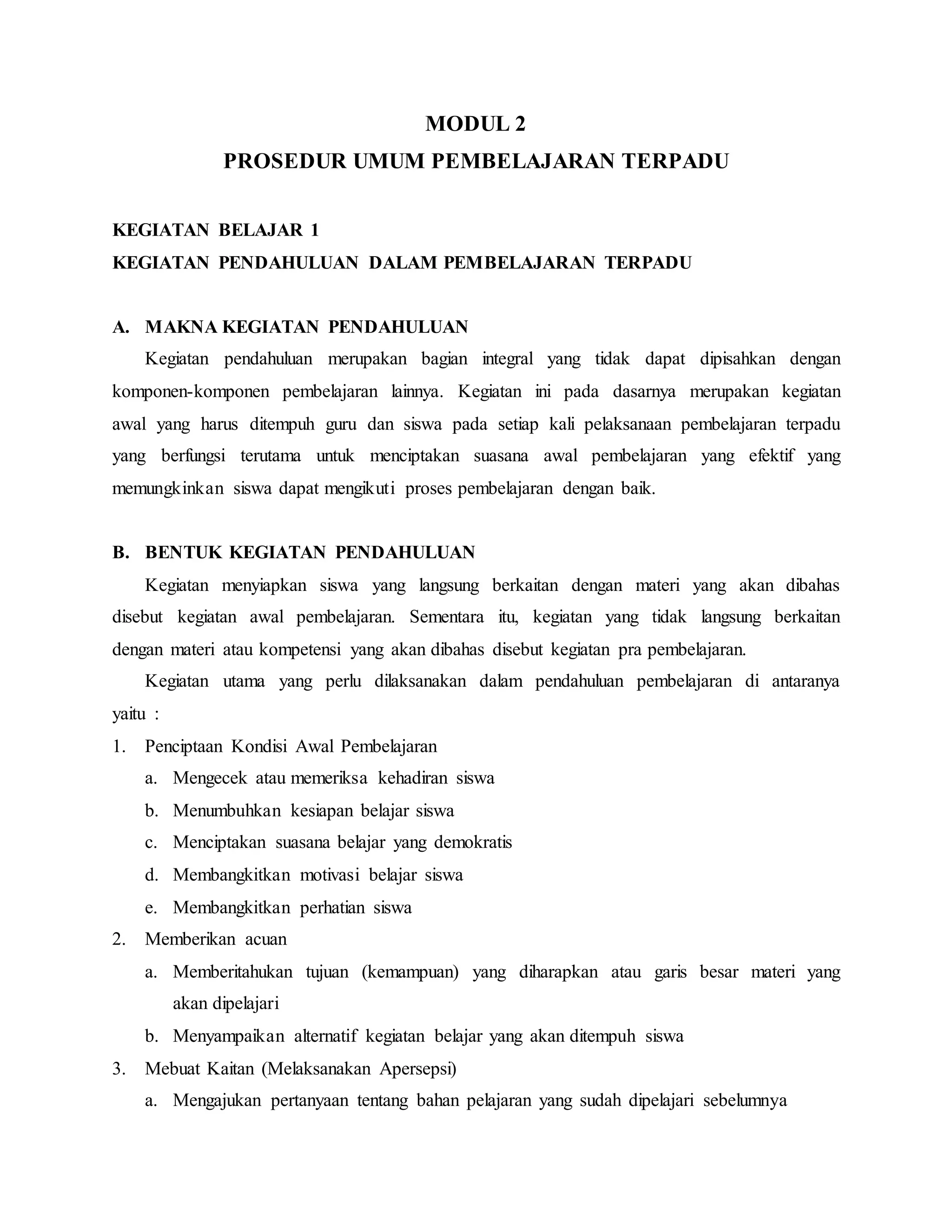 Modul 2 Pembelajaran Terpadu di SD | DOCX
