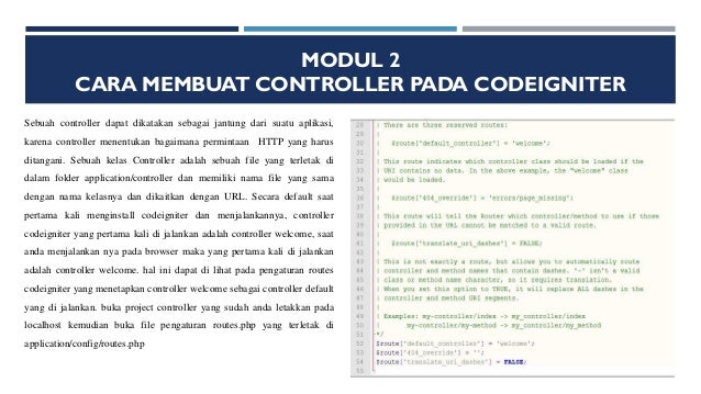 Modul 2 Cara Membuat Controller Pada CodeIgniter Modul 2 Cara Membuat Controller Pada CodeIgniter