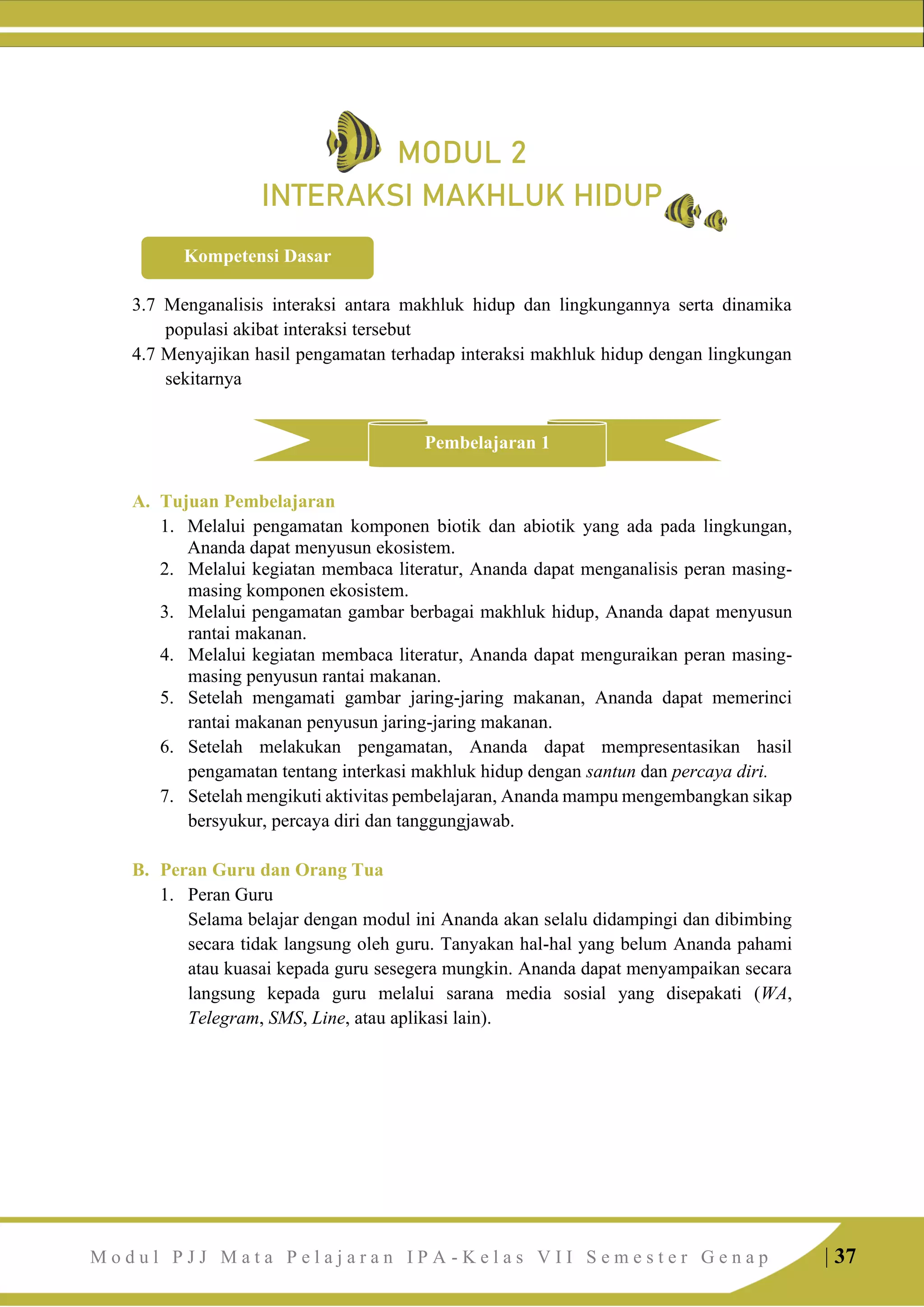 Modul 2 pembelajaran 1- interaksi makhluk hidup | PDF