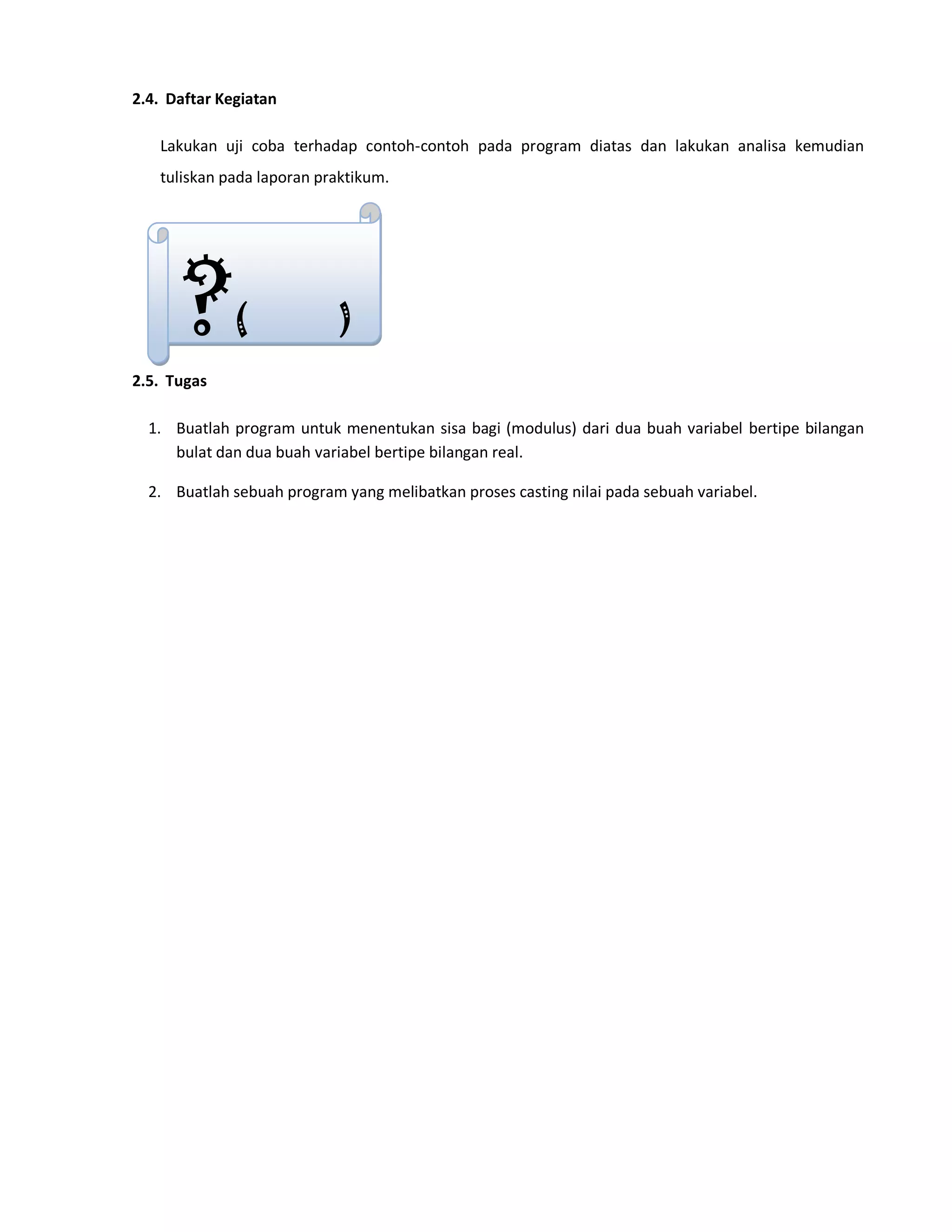 Modul 2 variabel, tipe data dan operator | PDF