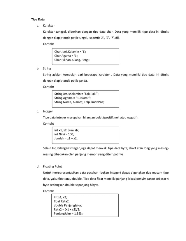 Modul 2 variabel, tipe data dan operator | PDF