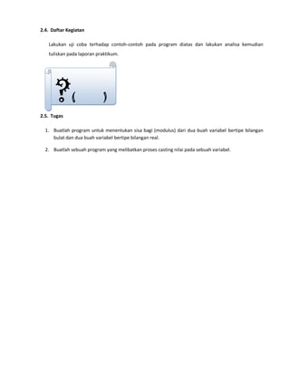Modul 2 variabel, tipe data dan operator | PDF