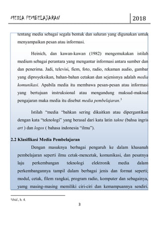 Klasifikasi dan Karakteristik Media Pembelajaran | PDF