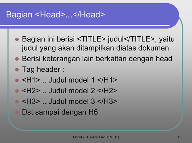 Modul DASAR HTML UNTUK PEMULA WEB PROGRA | PPT