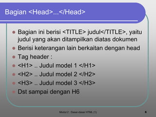 modul dasar html pemula bagi yang ingin mempelajari bahasa html.ppt
