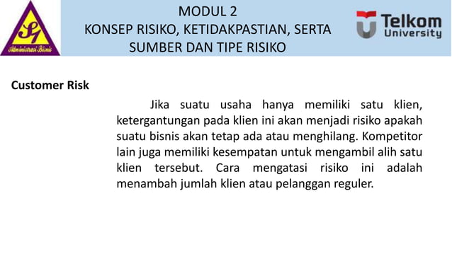 MODUL 2 KONSEP RISIKO, KETIDAKPASTIAN, SERTA SUMBER DAN TIPE RISIKO-TCL.pptx