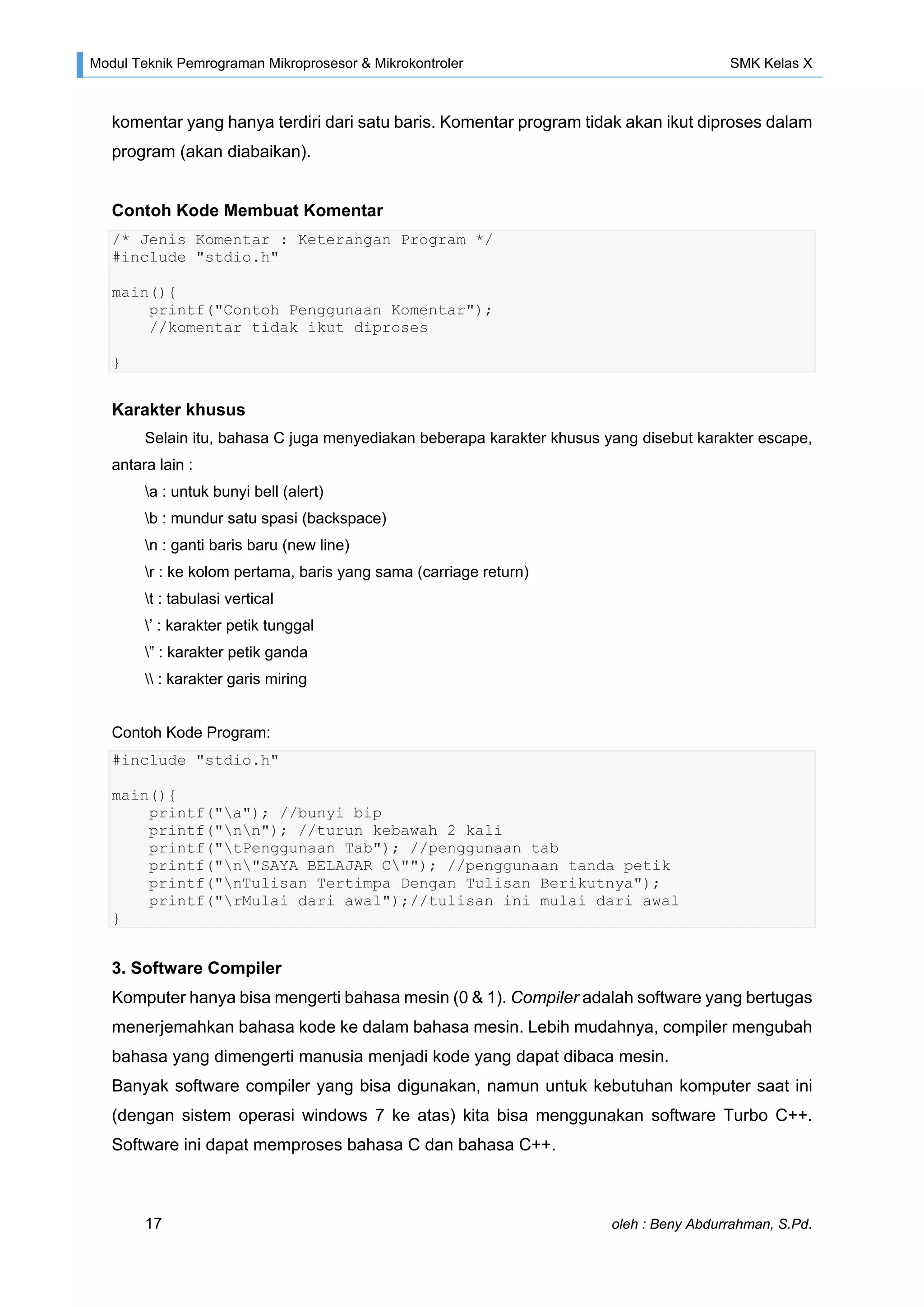 Modul 2 teknik pemrograman mengenal bahasa c dan compiler | PDF