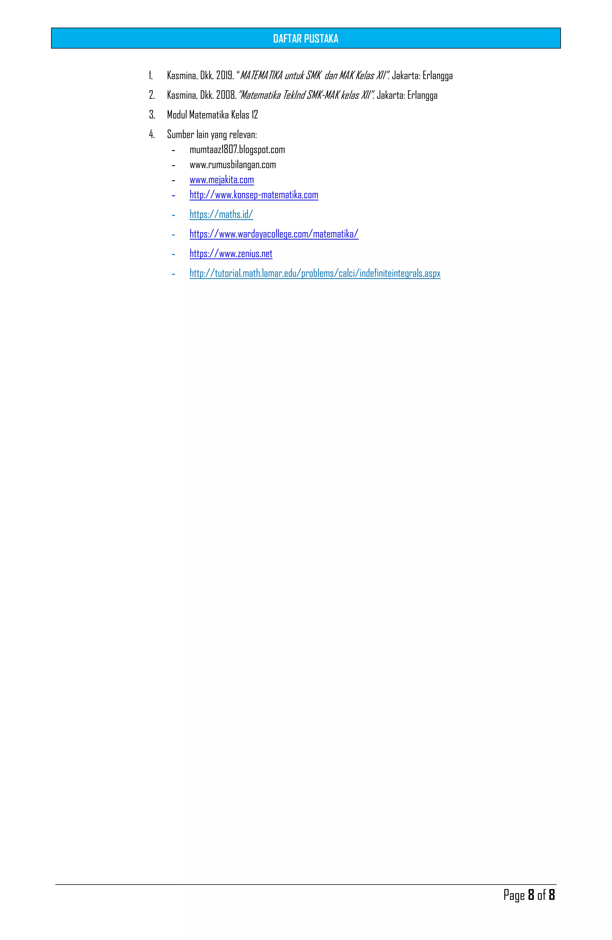 Integral tentu fungsi aljabar | PDF