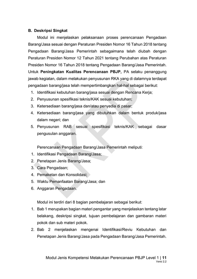 Modul 3 JK Melakukan Perencanaan PBJP Level 1 | PDF