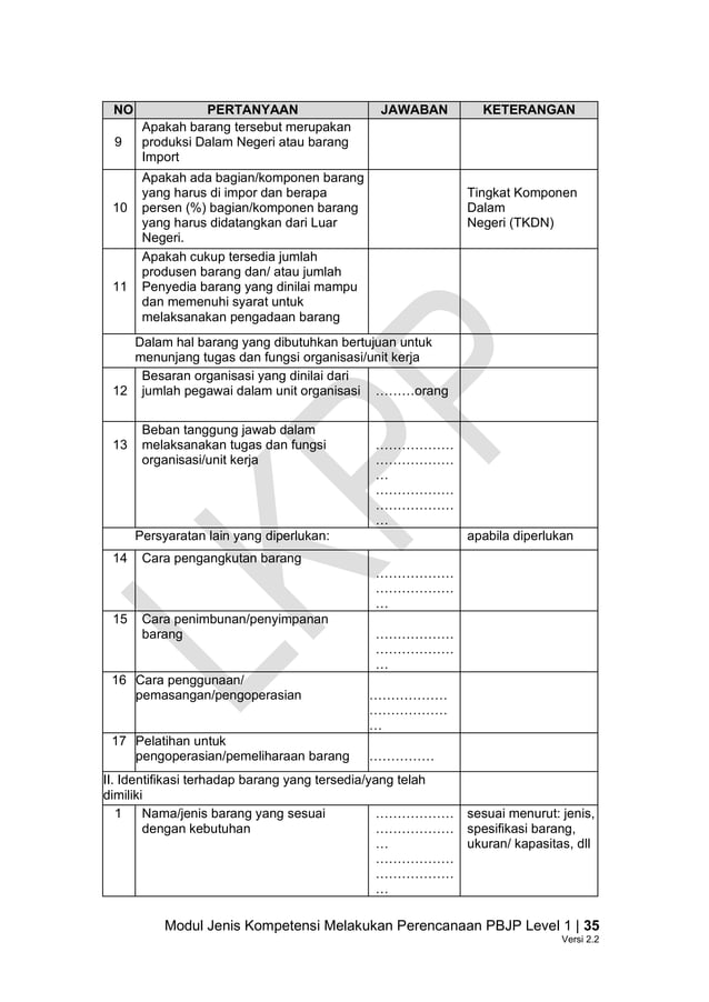 Modul 3 JK Melakukan Perencanaan PBJP Level 1 | PDF