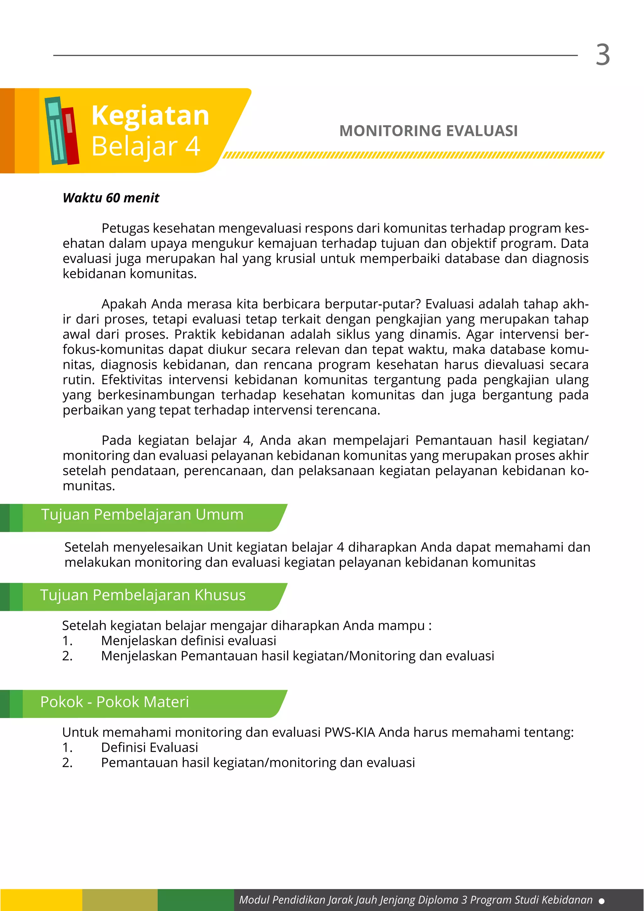 Modul 3 kb 4 monitoring dan evaluasi | PDF