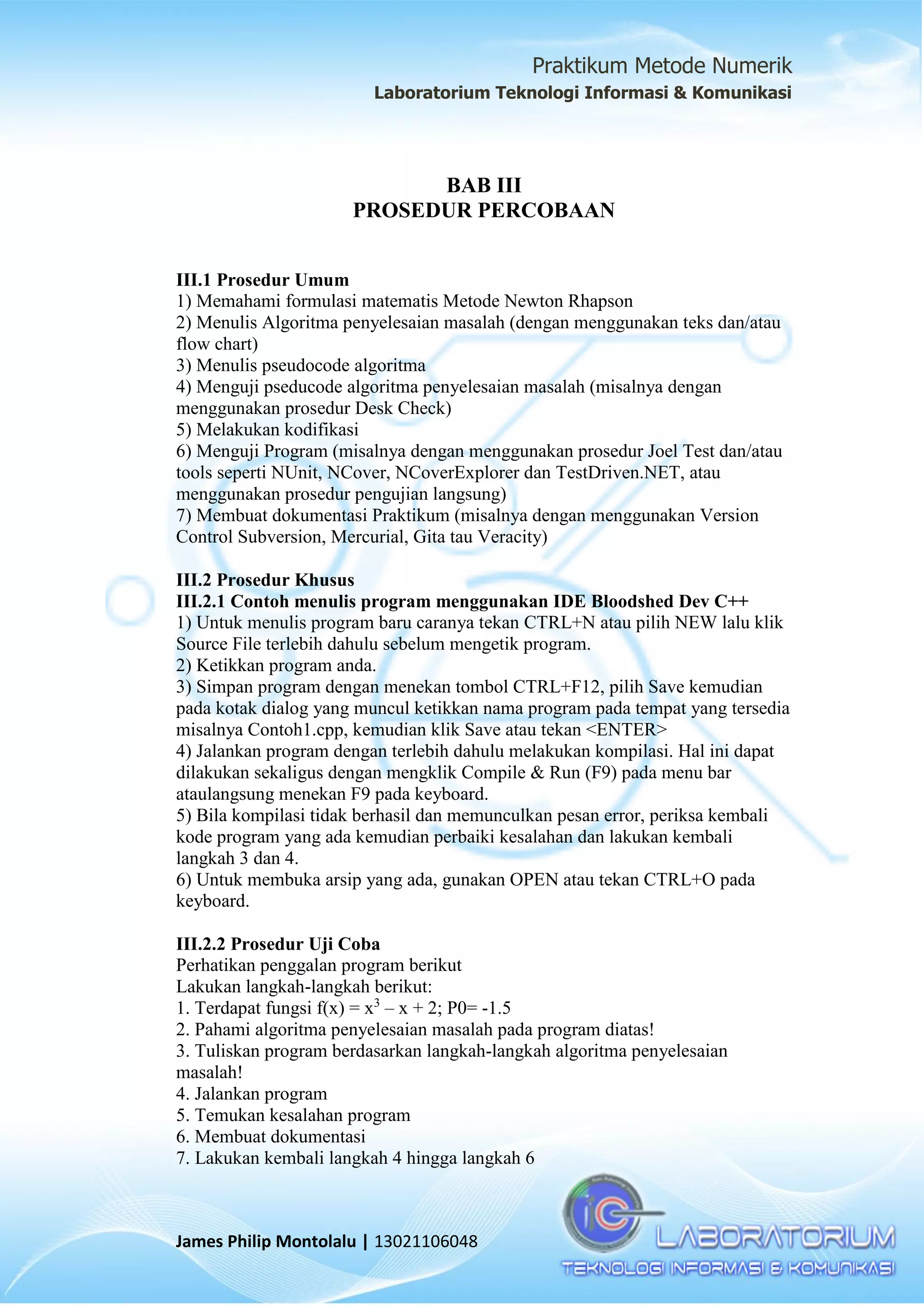 Modul3 metode newton raphson praktikum metode numerik | PDF