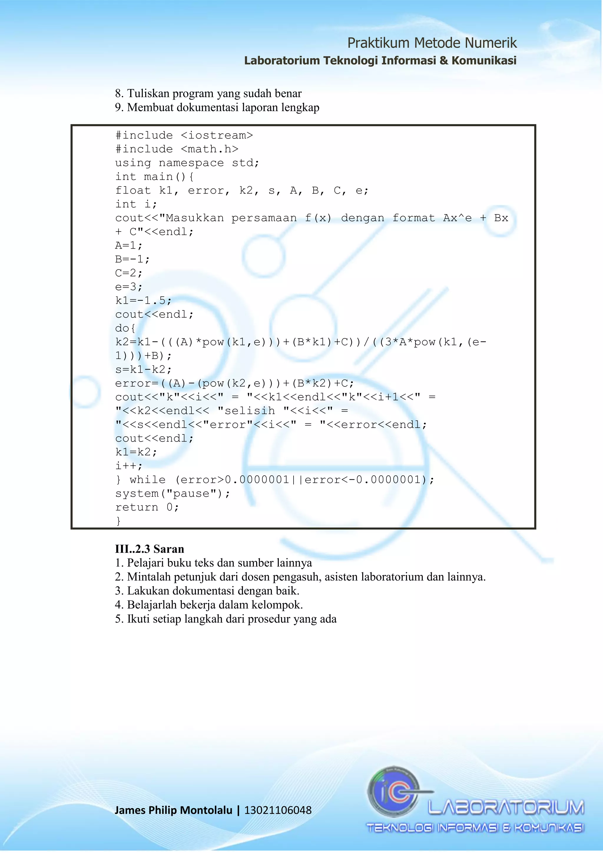 Modul3 metode newton raphson praktikum metode numerik | PDF