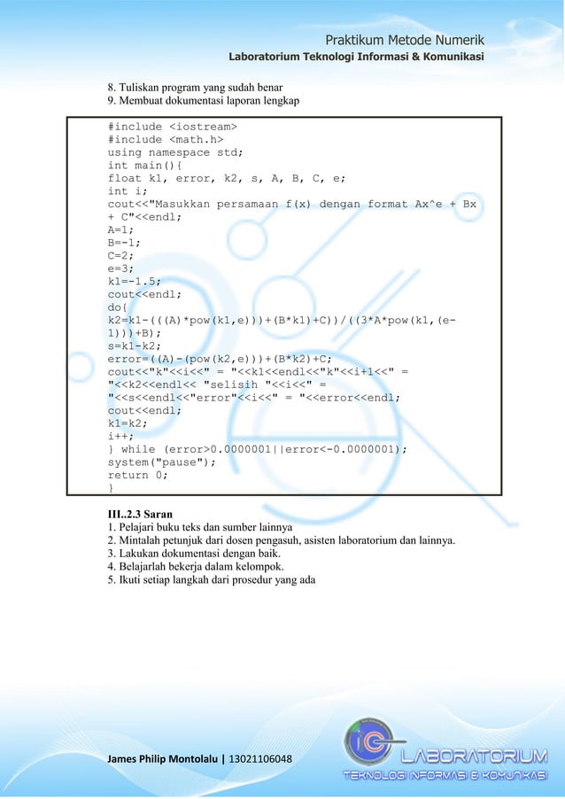 Modul3 metode newton raphson praktikum metode numerik | PDF