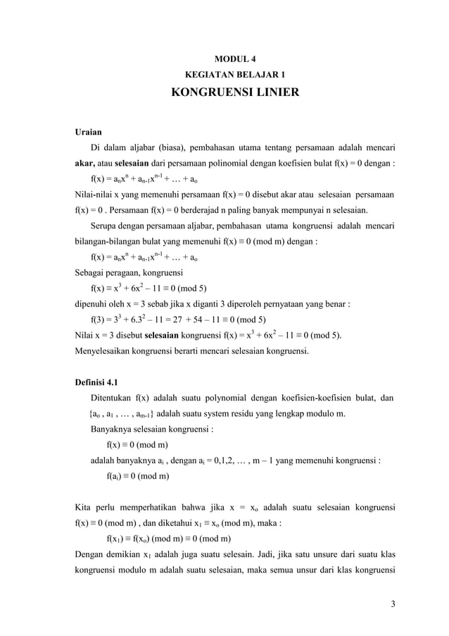 Modul 4 kongruensi linier | PDF