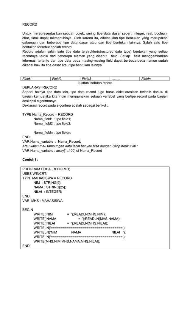 Modul4 Algoritma Dan Pemrograman Array Danrecord 1 Pdf