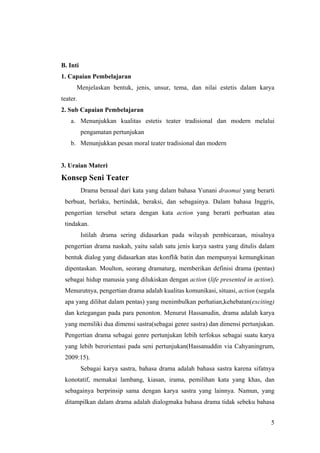 MODUL IV SENI BUDAYA KB 1: KONSEP SENI TEATER: UNSUR, JENIS, DAN ESTETIKA | PDF