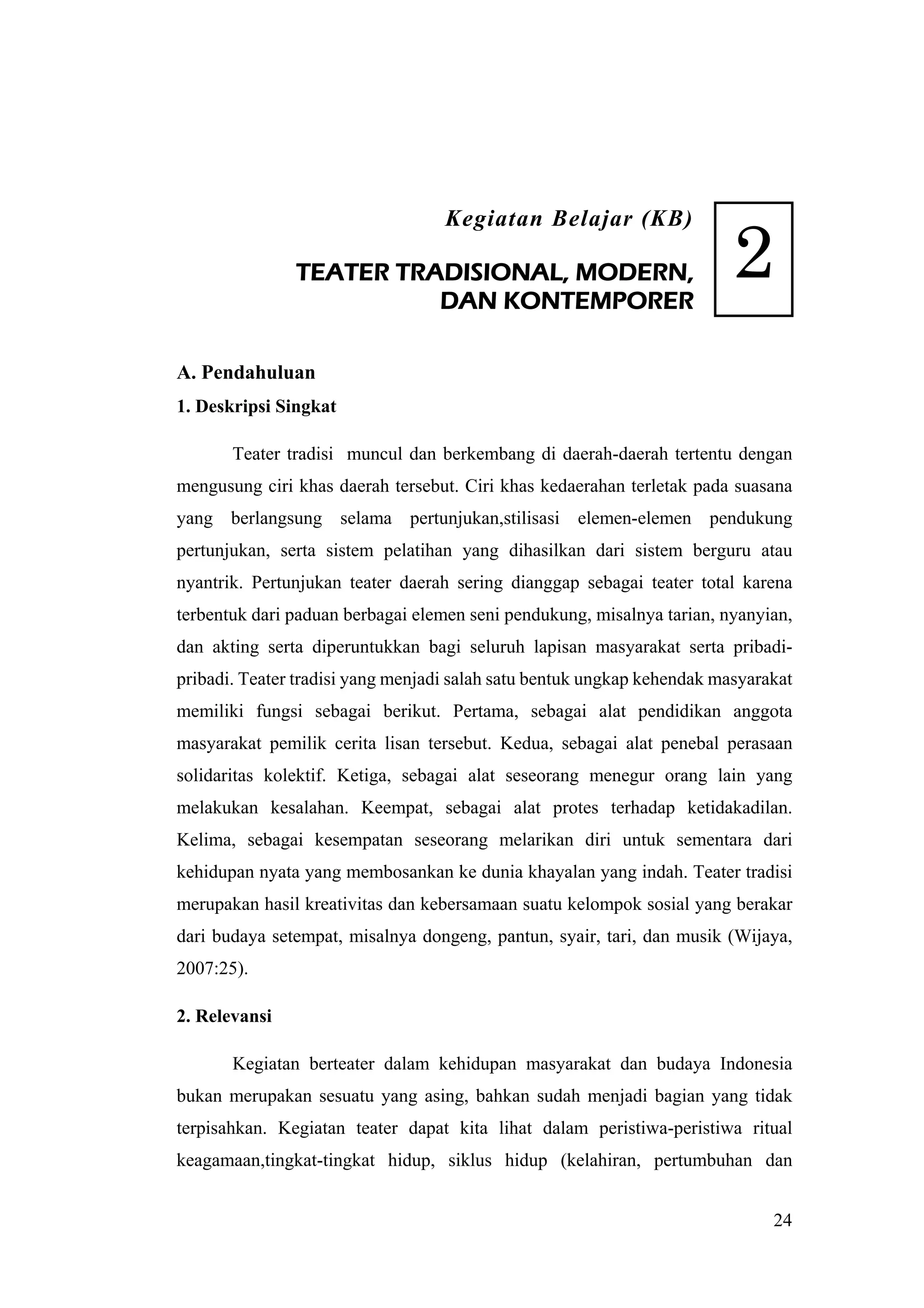MODUL IV SENI BUDAYA KB 2: TEATER TRADISIONAL, MODERN, DAN KONTEMPORER | PDF