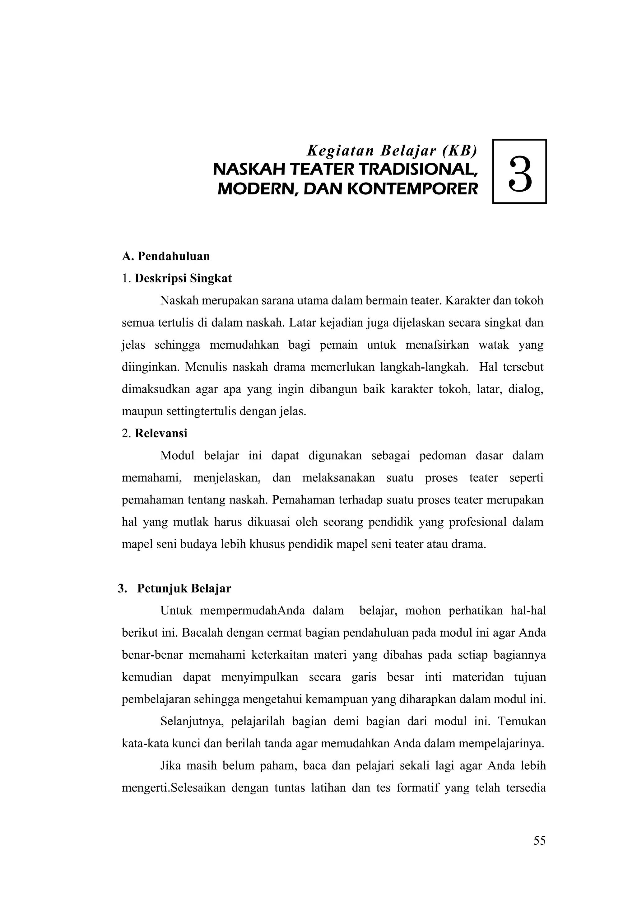 MODUL IV SENI BUDAYA KB 3: NASKAH TEATER TRADISIONAL, MODERN, DAN KONTEMPORER | PDF