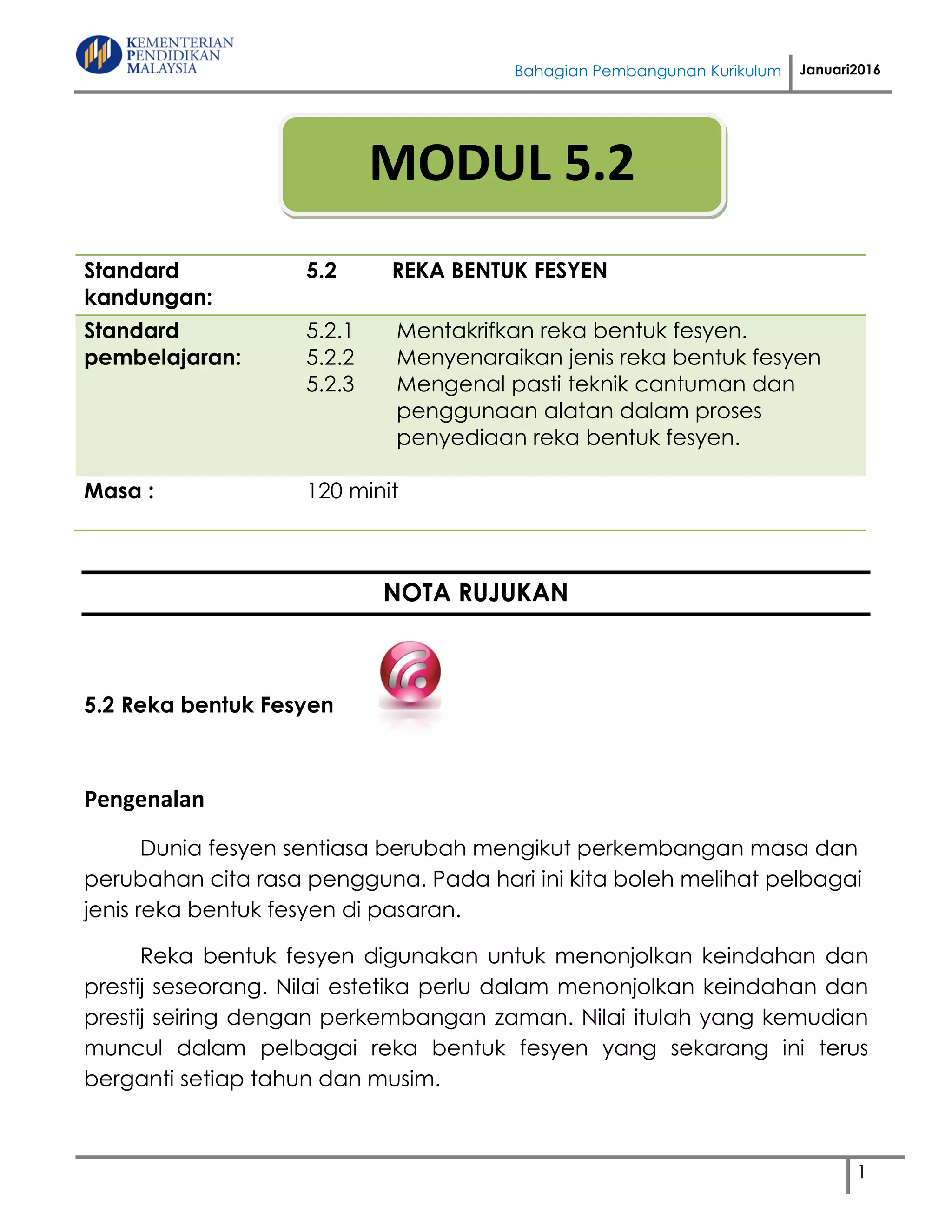 Modul 5.2.1 reka bentuk fesyen | PDF