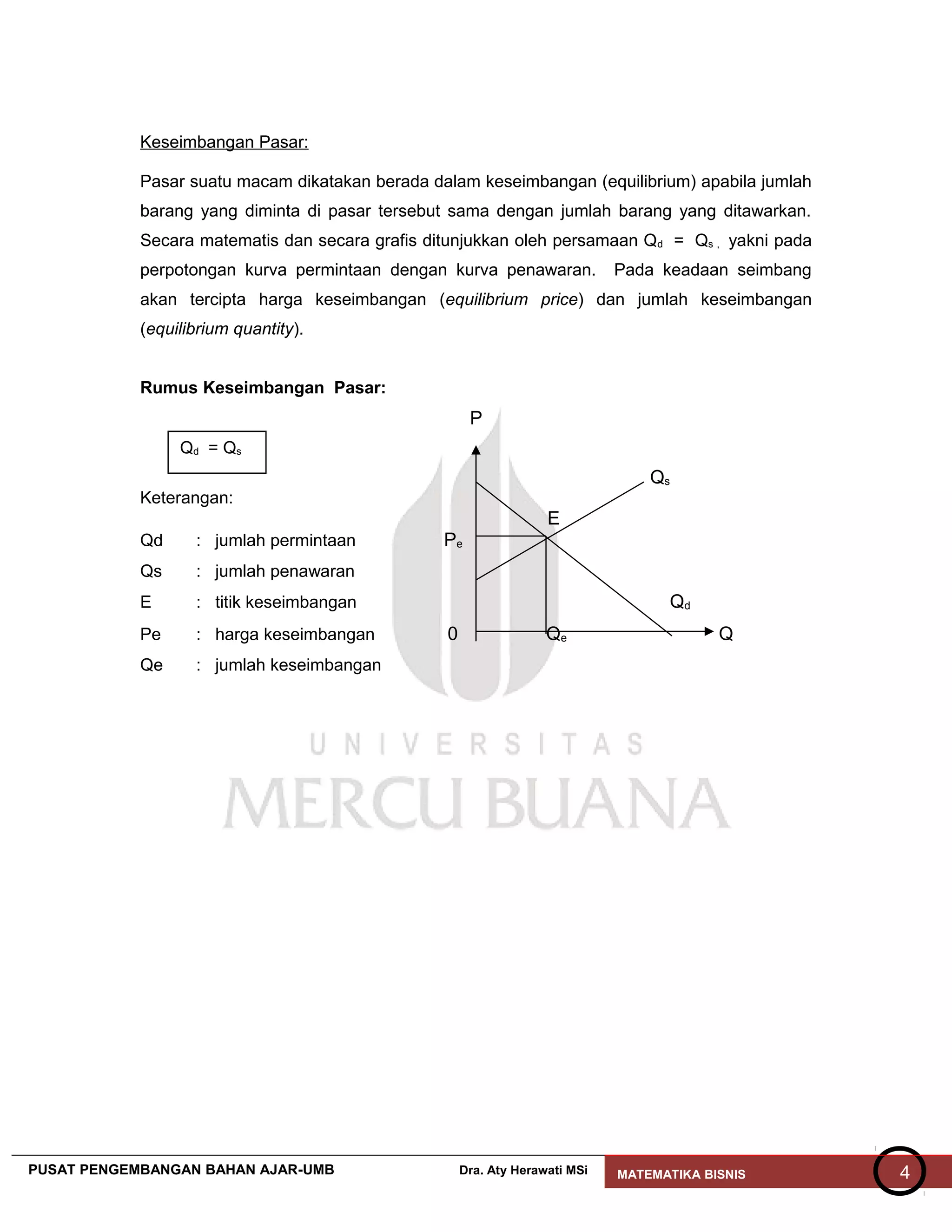 Modul 5 fungsi permintaan, fungsi penawaran dan keseimbangan pasar | DOC