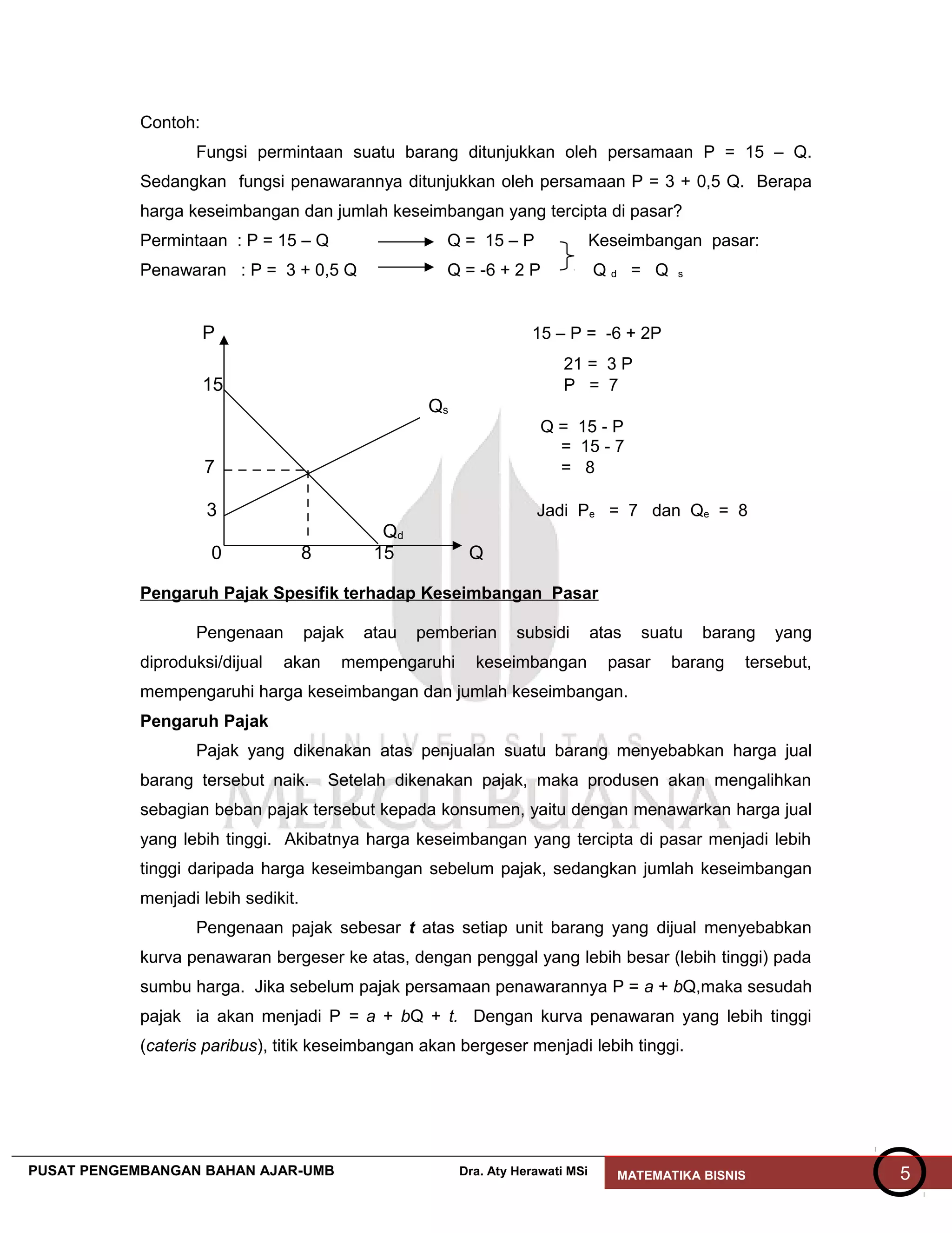 Modul 5 fungsi permintaan, fungsi penawaran dan keseimbangan pasar | DOC