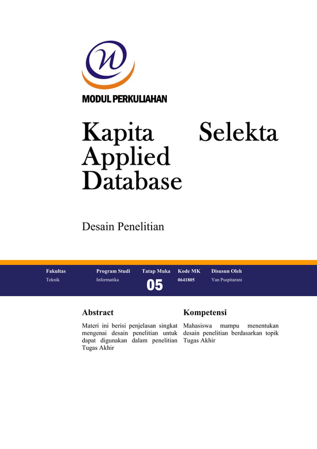 Kapita Selekta Applied Database : Modul 5 - Desain Penelitian | PDF