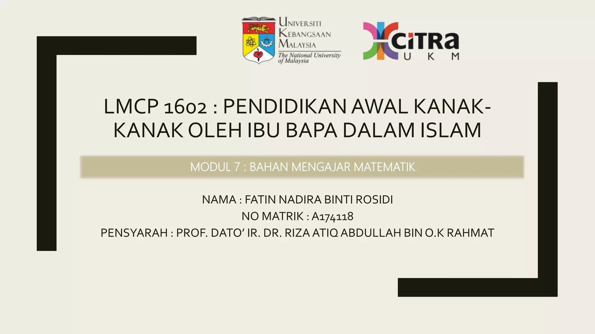 Modul 7 : Bahan mengajar Matematik | PPT