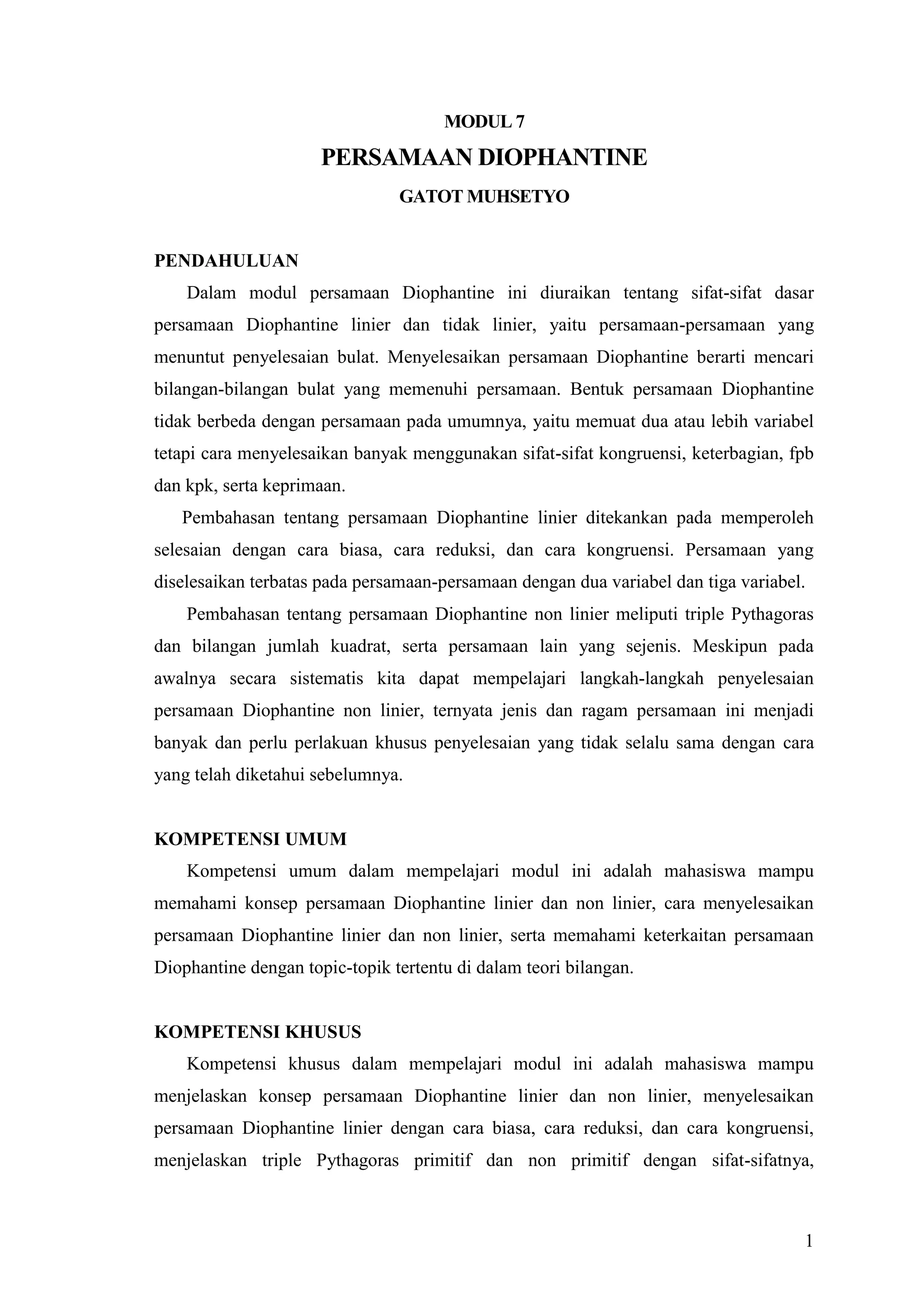 Modul 7 persamaan diophantine | PDF