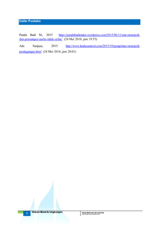 HBL, Dhaifina Fathihah, Hapzi Ali, Anti Monopoli dan Persaingan Tidak Sehat, Universitas Mercu ...