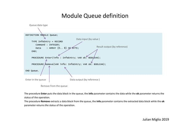 Modula-2 tutorial - 002b - module queue example | PPT
