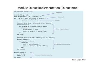 Modula-2 tutorial - 002b - module queue example | PDF
